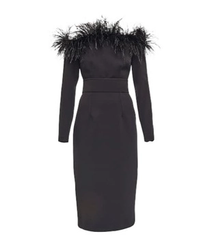 SAFIYAA LONDON Feather-trimmed Midi Dress - Black