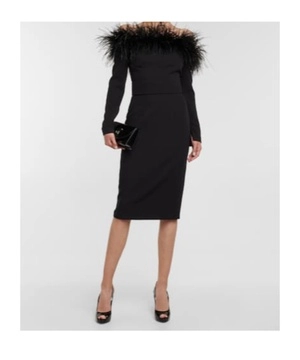SAFIYAA LONDON Feather-trimmed Midi Dress