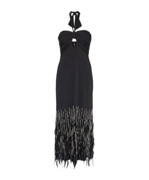 Johanna Ortiz Feather-trimmed Crepe Dress - Black