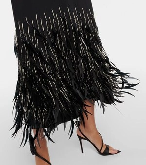 Johanna Ortiz Feather-trimmed Crepe Maxi Dress