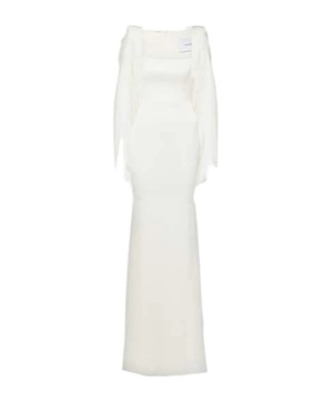 Alex Perry Bridal Portrait Cape-detail Satin Gown - White