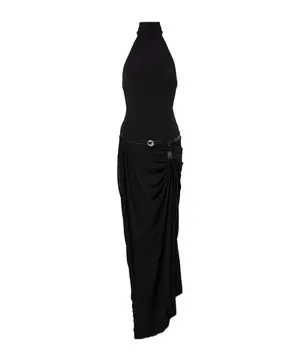 Coperni Belted Asymmetric Draped Halterneck Maxi Dress - Black