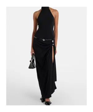Coperni Belted Asymmetric Draped Halterneck Maxi Dress