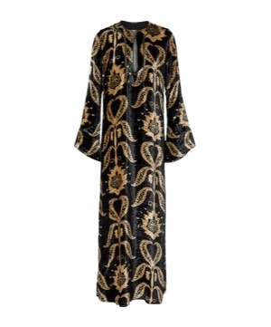 Johanna Ortiz Embroidered Velvet Maxi Dress - Black