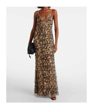 Johanna Ortiz Embellished Mesh Gown - Brown