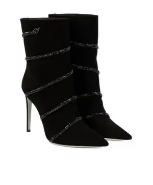 Rene Caovilla Morgana Embellished Suede Boots - Black