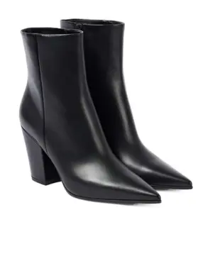 GIANVITO ROSSI Pointed Toe Zipper Leather Boots - Black