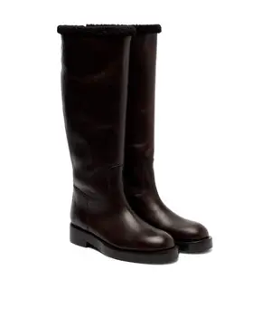 Paris Texas Shearling-trimmed Leather Knee-high Boots - Black