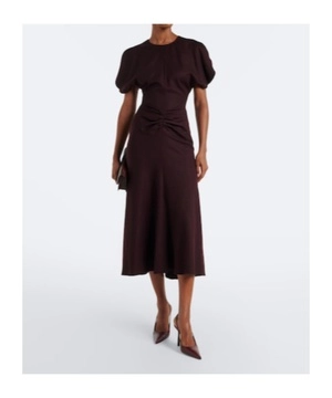 Victoria Beckham Bela Gathered Virgin Wool Midi Dress - Black