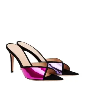 GIANVITO ROSSI 85 Suede-trimmed Metallic Leather Mules - Multicolor