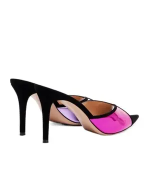 GIANVITO ROSSI 85 Suede-trimmed Metallic Leather Mules