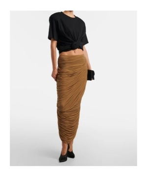 Magda Butrym Draped Ruched Jersey Midi Skirt - Brown