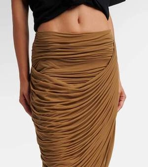 Magda Butrym Draped Ruched Jersey Midi Skirt - Brown
