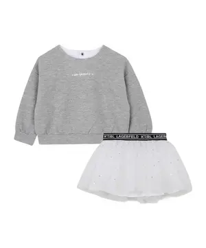 Karl Lagerfeld Long-sleeved Sweater And Skirt Two-piece Set - Gray