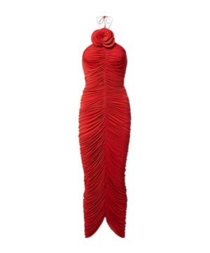 Magda Butrym Floral-applique Ruched Jersey Midi Dress - Red