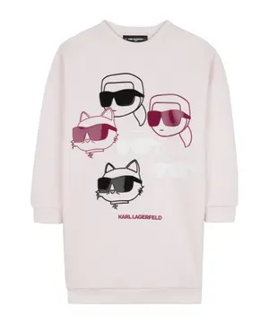 Karl Lagerfeld Long-sleeved Round Neck Dress - White