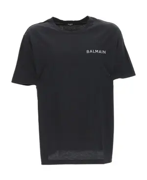 Balmain Oversized Cotton T-shirt With Small Logo - Black