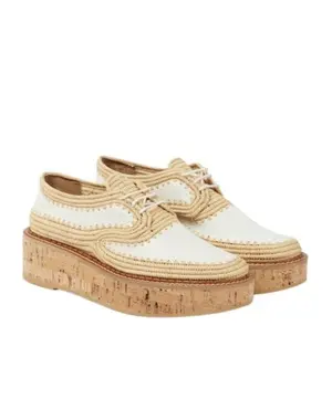 Gabriela Hearst X Clergerie Louis Raffia-trimmed Platform Derby Shoes - Nude