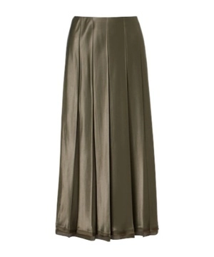 Vince Pleated Satin Midi Skirt - Brown