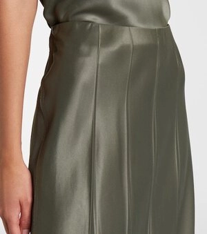 Vince Pleated Satin Midi Skirt