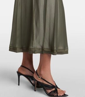 Vince Pleated Satin Midi Skirt