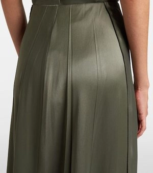 Vince Pleated Satin Midi Skirt