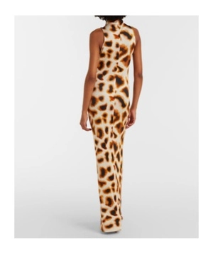 Christopher Esber Animal Print High Neck Maxi Dress
