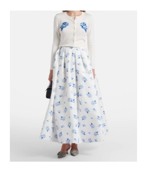 LEO Victoria Floral Pleated Cotton Maxi Skirt