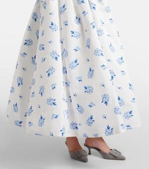 LEO Victoria Floral Pleated Cotton Maxi Skirt