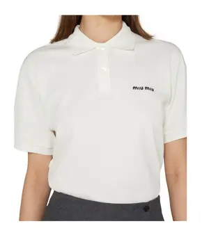 Miu Miu Piqué Cotton Polo Shirt - White