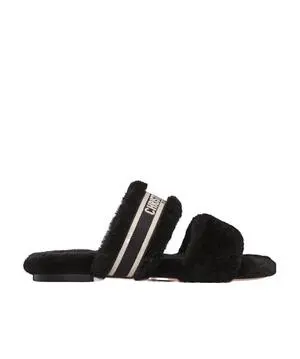 Dior Chez Moi Logo Embroidered Fur Slides