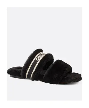 Dior Chez Moi Logo Embroidered Fur Slides