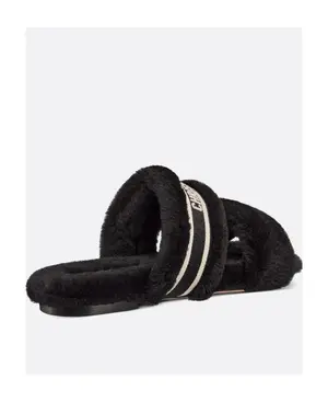 Dior Chez Moi Logo Embroidered Fur Slides