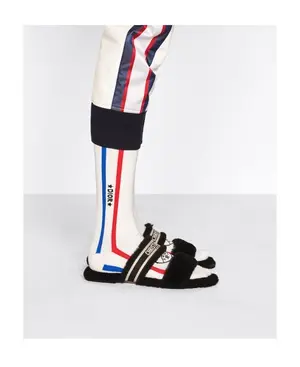 Dior Chez Moi Logo Embroidered Fur Slides