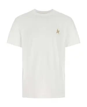 GOLDEN GOOSE Star Collection T-shirt With Star In Gold Glitter On The Front - White
