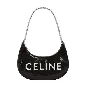 Celine Sequined Shoulder Bag - Black/white
