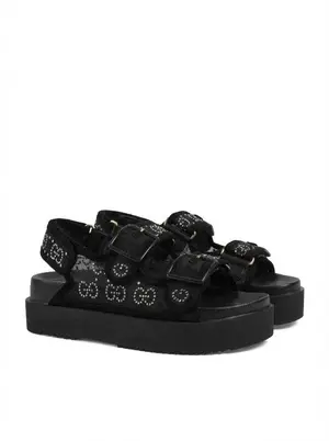 Gucci Crystal-embellished Monogram-pattern Sandals