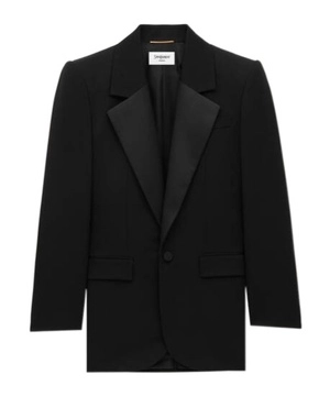 Saint Laurent Tuxedo Jacket In Grain De Poudre - Black