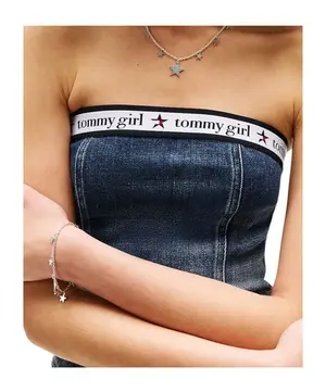 Tommy Hilfiger Strapless Denim Tube Top Vest With Logo Band