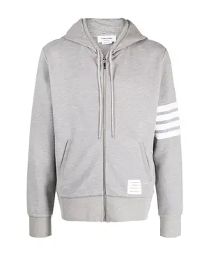 Thom Browne Logo-patch Zip-up Hoodie - Light Gray