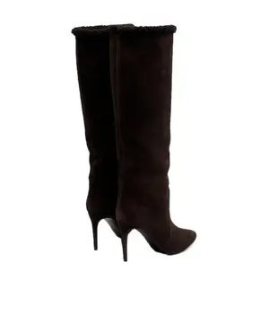 Paris Texas Shearling-trimmed Suede Knee-high Boots
