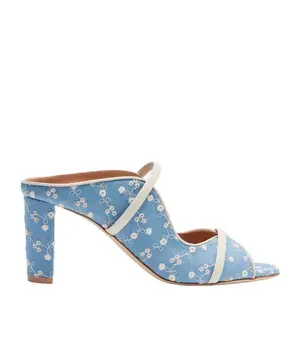 MALONE SOULIERS Norah 70 Embroidered Denim Mules - Blue