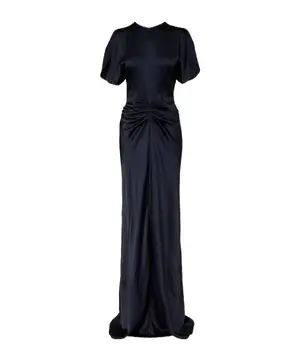 Victoria Beckham Gathered Satin Gown - Blue
