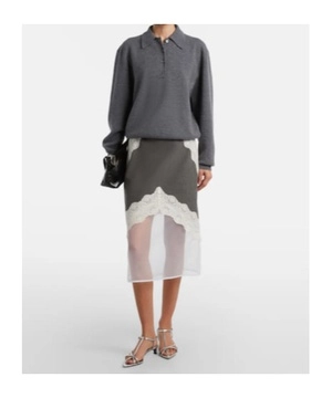 JIL SANDER Lace-trimmed Wool Midi Skirt