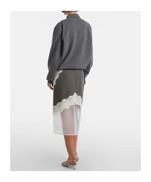 JIL SANDER Lace-trimmed Wool Midi Skirt
