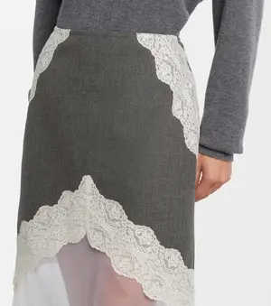 JIL SANDER Lace-trimmed Wool Midi Skirt