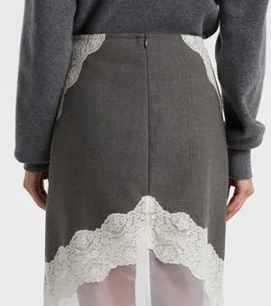 JIL SANDER Lace-trimmed Wool Midi Skirt