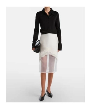 JIL SANDER Lace-trimmed Satin Midi Skirt