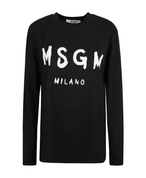 MSGM Logo Printed Long-sleeved T-shirt - Black