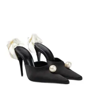 Magda Butrym Appliqué Embellished Satin Mules - Black